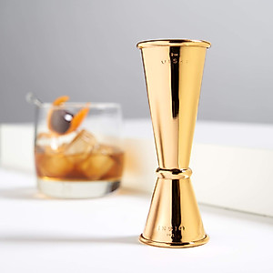 Viski Japanese Style Double Jigger for Cocktails, Bar Kit Essential, 1oz and 2oz with Interior Measurements, Gold