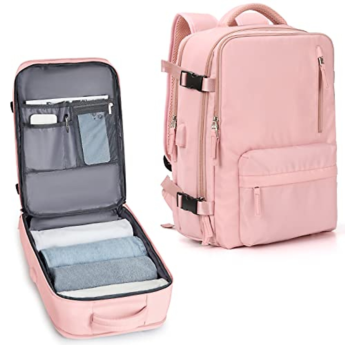 Carry On Backpack for Women, Large Travel Backpack Flight Approved, Waterproof 17 Inch Laptop Backpack Business Work Backpacks Men Mochila De Viaje, Pink