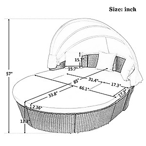 Outdoor Rattan Lounge Chair with Retractable Rattan Furniture, Round Outdoor Sectional Sofa Set, Black Rattan Furniture Flip Seat with Washable Cushions, Backyard, Porch