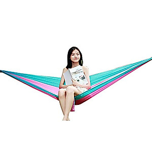Cicilin Camping Hammock & Tree Straps Single/Double Portable Lightweight Nylon Parachute Hammock for Outdoor Travel Backpacking Garden (bleu+Pink)