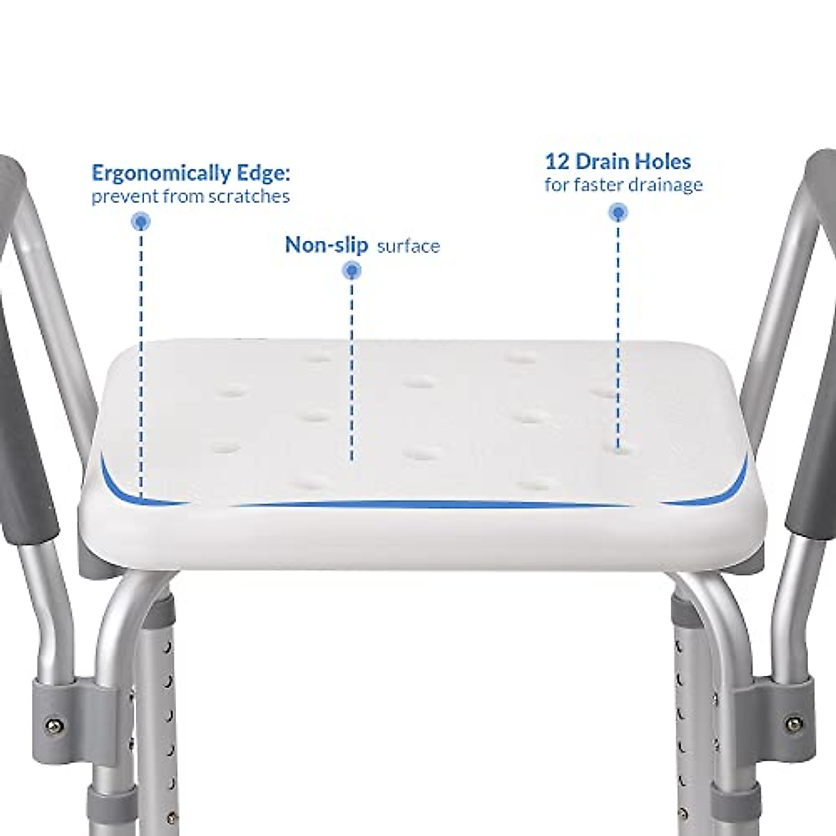 AW Medical Bath Shower Seat Adjustable Height Bathtub Bench Chair Stool with Armrest Back for Safety Support 220lbs