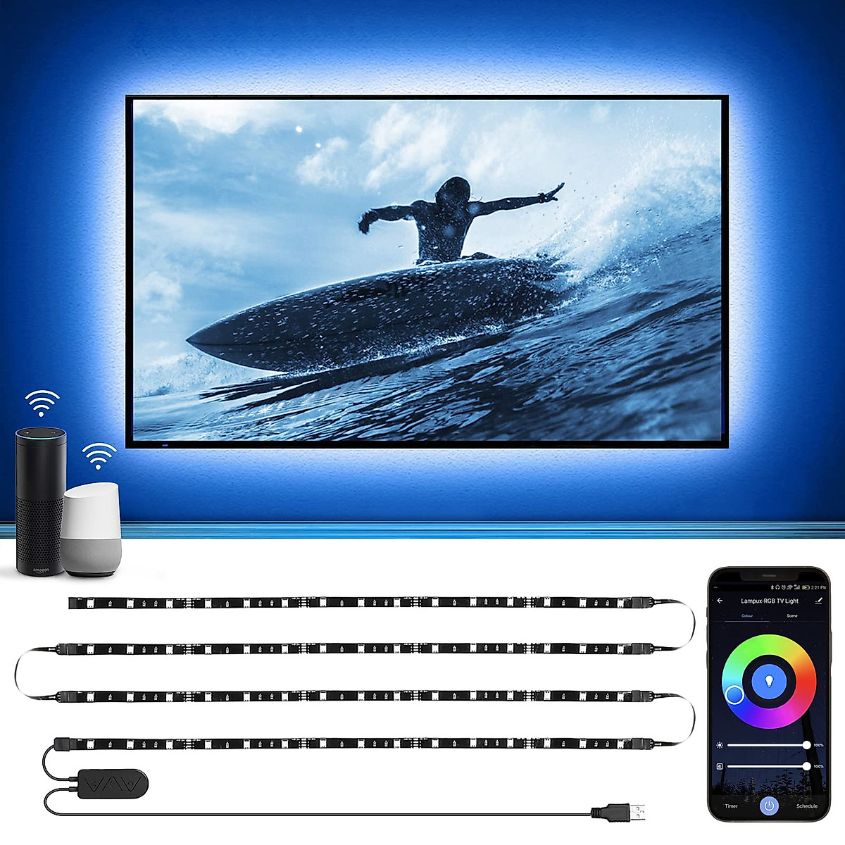 Smart LED Lights for TV - 6.56FT TV LED Backlights Work with Alexa and Google Assistant, App and Voice Control Strip Lights for 32-65 inch TVs, Computer, Bedroom, 16 Million RGB DIY Colors