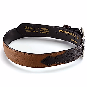 ARIAT Youth Boys Western Distressed Leather Floral Accented Belt, Brown, 26