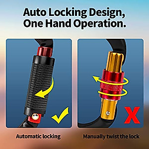 FVW 3 Pieces Heavy Duty Climbing Carabiners, 25KN UIAA Certified Auto Locking Rock Climbing Carabiners Clips for Hammocks, Swing, Locking Dog Leash and Harness, Camping, Hiking & Utility (Black)