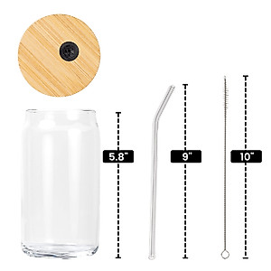 OMINA - 6-Pack Glass Cups of 16oz, Set with Lids & Straws, Beer Can Tumbler with Reusable Accessories and a Recipe e-Book