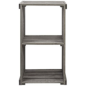 MyGift Dark Gray Solid Wood Small End Table Side Table, 2 Tier Crate Design Nightstand Storage Display Shelf Organizer Accent Furniture