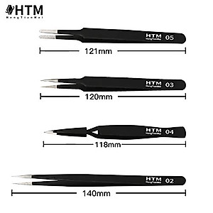 10PCS Precision Tweezers Set, HengTianMei ESD Anti-Static Stainless Steel Tweezers Kit Curved Tweezers for Craft, Jewelry, Electronics, Laboratory Work