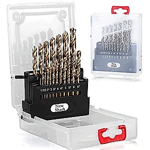 NewShark M35 HSS,5% Cobalt Metric Drill Bits Set (1mm-10mm/19pcs), Jobber Length Twist Drill Bit Set for Hard Metal, Stainless Steel, with Storage Case (Metric)