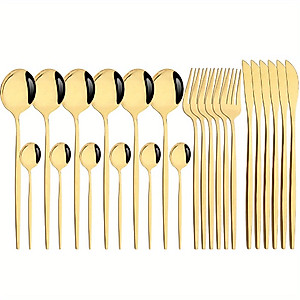 24pcs Stainless Steel Cutlery Set - Black Western Dinnerware Set - Flatware Set & Silverware Set - Kitchen Tools for Elegant Dining Experience