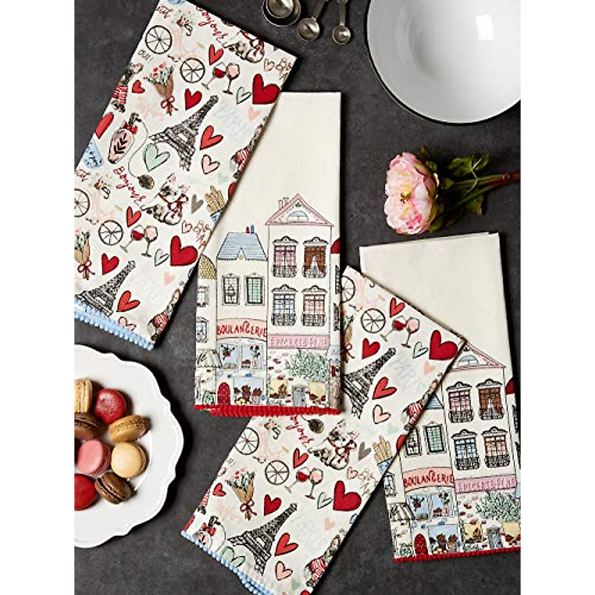 DII I Love Paris Collection Kitchen, Dishtowel Set, 18x28, Eiffel Tower, 4 Piece