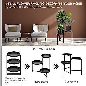 CAPBIAS Metal Plant/Flower Stand Indoor or Outdoor, 3 Tier Tall Plant Stand Shelf Holds 3-Flower Pot for Patio Garden, Living Room and Corner Balcony (Black,1Pack)