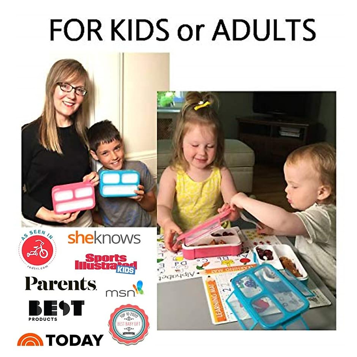 Snack Container - Small Bento Lunch Box for Kids Girls Boys Toddlers | MINI Leak-proof Boxes, Baby Bentobox for Daycare, Portion Containers, BPA-Free Pink and Blue Set of 2