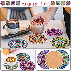 Billbotk Diamond Painting Coasters Kit, 8 Pieces Mandala with Holder, DIY Art for Beginners, Kids