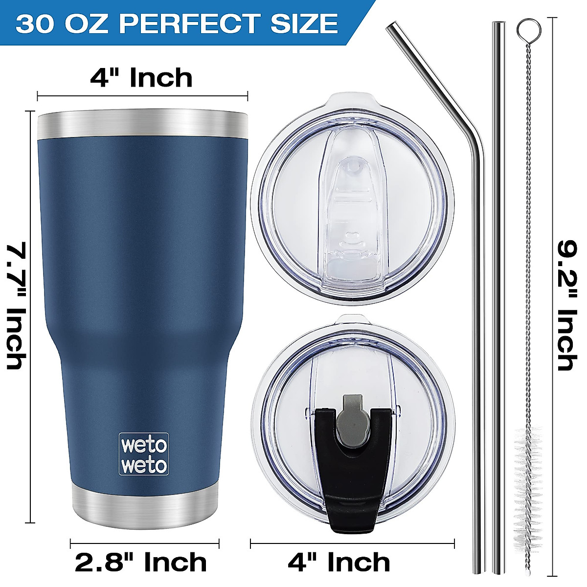 WETOWETO 30 oz Tumbler Stainless Steel Vacuum Insulated Coffee Ice Cup Double Wall Vacuum Coffee Cup Thermal Cups for Hot and Cold drinks, Suitable for Beach, Travel, Party, Office (Navy Blue, 1 Pack)