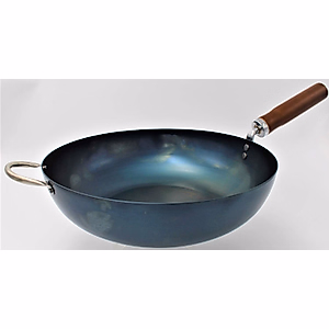 Fujita Metal Iron Wok, Wood Handle, Dedicated Artisans, Black (11.8 inch/30 cm)