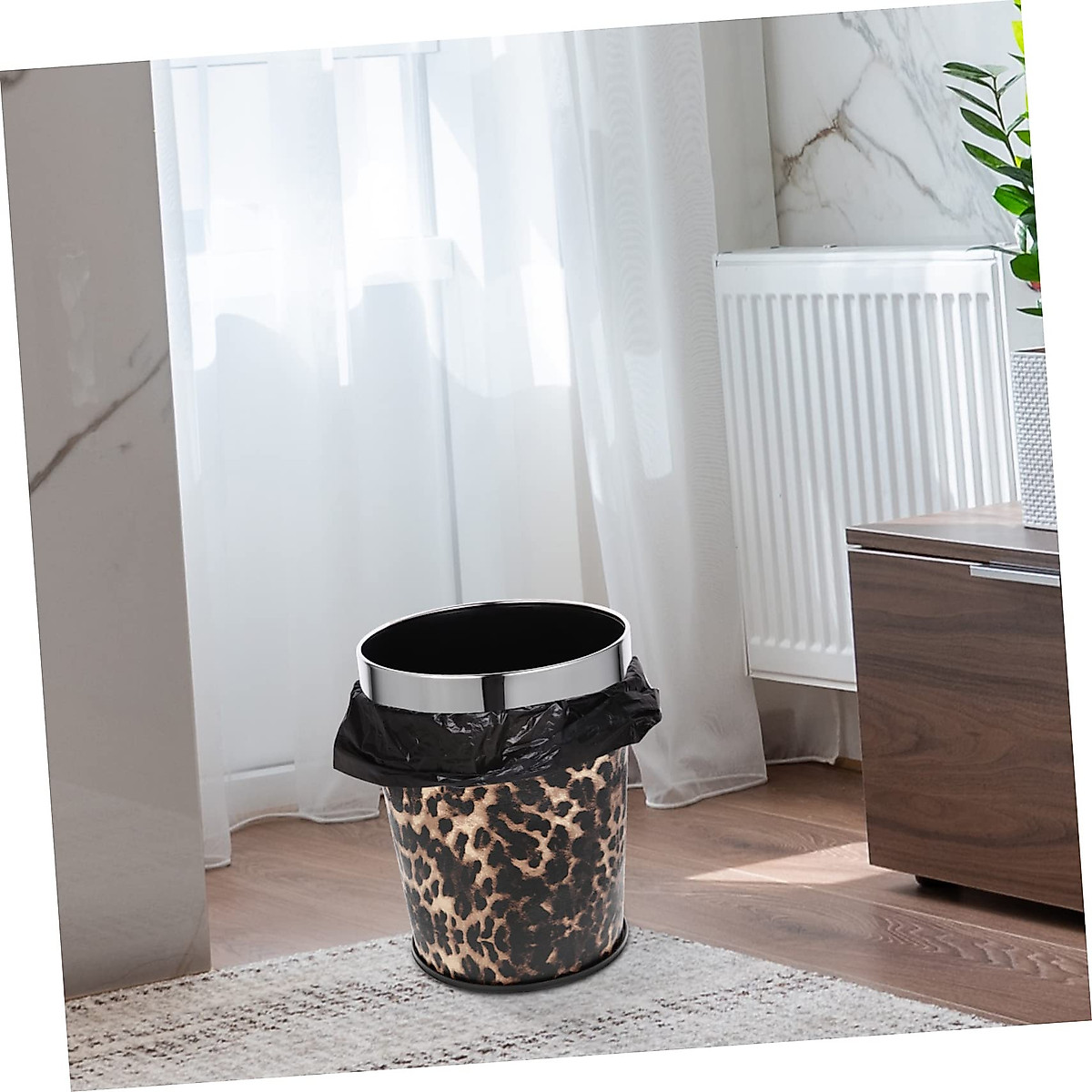 Holibanna Bathroom Trash Can Recycling Bin Round Waste Basket Office Wastebasket Bathroom Garbage Can Trash Cans Office Garbage Can Stainless Steel Leopard Print Container Box