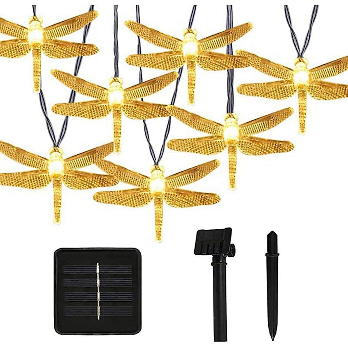 AMZSTAR Dragonfly Solar String Lights Outdoor, 19.7ft 8Modes 30 LED Waterproof Fairy Lights for Indoor/Outdoor Home Garden Lawn Fence Patio Party and Holiday Decorations (Warm White)