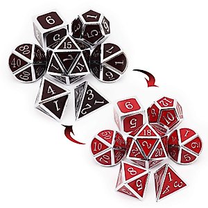 Haxtec Temperature Metal DND Dice Set Color Changing Polyhedral D&D Dice Set for RPG Dungeons and Dragons-Silver Black Red Shift