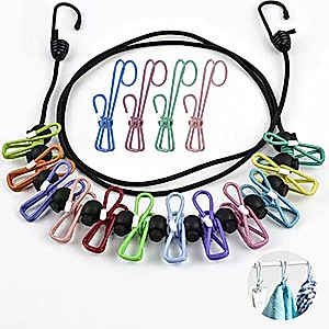 Retractable Travel Essentials Portable Clothesline Non-Slip Buckle Clothes Line Indoor Laundry Drying Clothing Line Travel Must Haves(12 Colorful Clothes Clips 13 Anti-Skid Clips 4 Long Tail Clip)