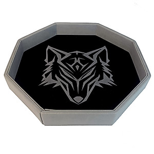 Luck Lab 11.5 Inch Dice Tray – Black and Grey - Big Octagonal Dice Tray with Luxurious Rolling Area for RPG Table Top Gaming Like D&D - Wolf Design