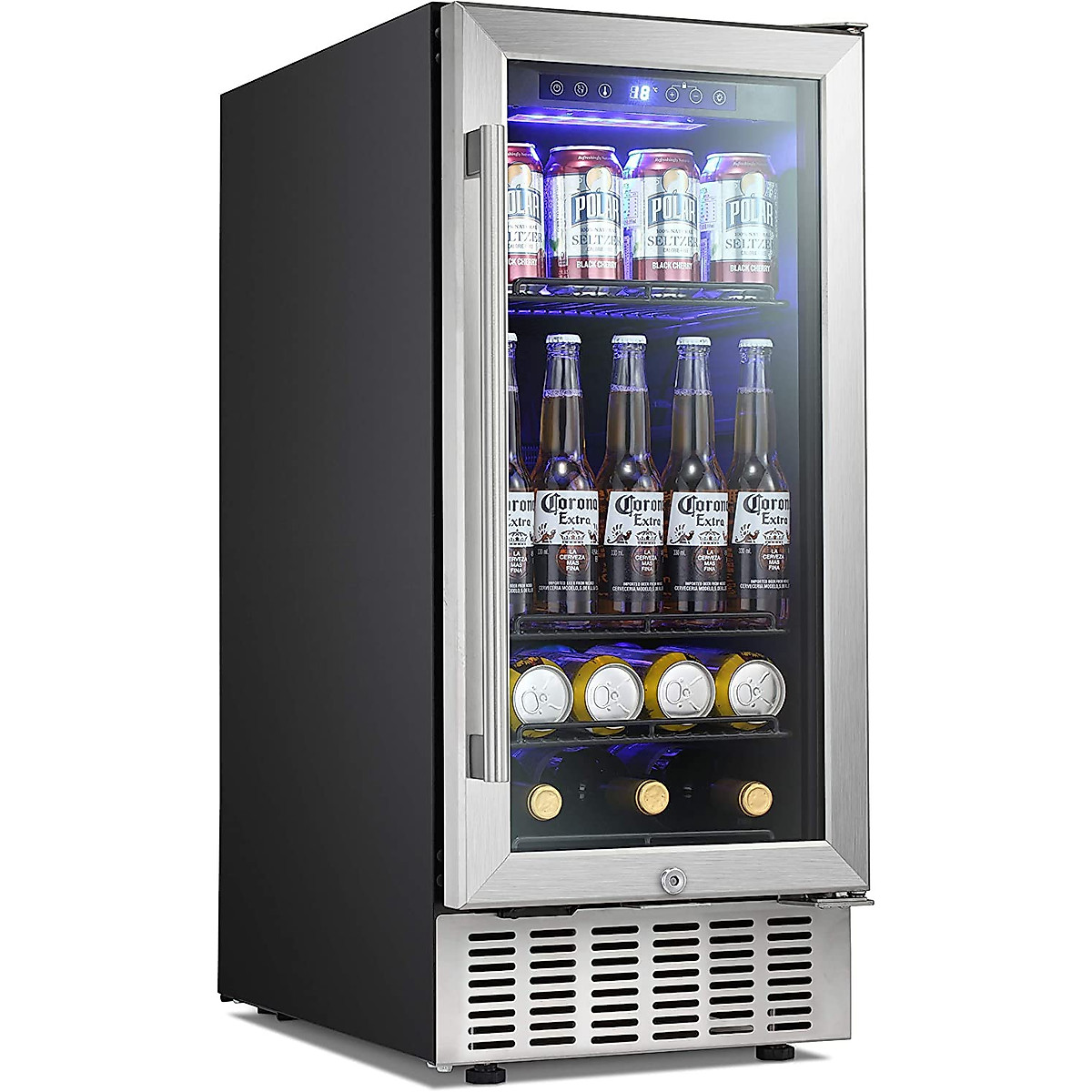 Antarctic Star 15 Inch Beverage Refrigerator Under Counter Built-in Wine Cooler Mini Fridge Clear Glass Door Digital Memory Temperature Control, Beer Soda LED Light, Quiet Operation (15 Inch)