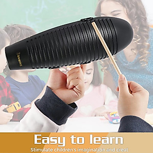 RANMING Guiro Instrument 3.9x13 Inch Super Guiro Fish Shaped Latin Percussion Instrument with 2 x Guiro Scraper Musical Training Tool for Beginners and Music Lover Black