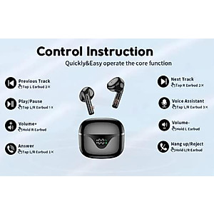 FangZhou True Wireless Earbuds Bluetooth 5.3 Headphones with Wireless Charging Case IPX5 Sweat Waterproof Stereo Earphones in-Ear Built-in Mic Headset for Gaming/Music/Driving/Chatting/Meeting