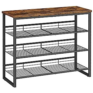 HOOBRO Shoe Rack, 4 Tier Shoe Organizer, Adjustable Shoe Shelves, Flat or Slanted, Holds 9-12 Pairs, Stable and Durable for Entryway, Closet, Rustic Brown and Black BF09XJ01