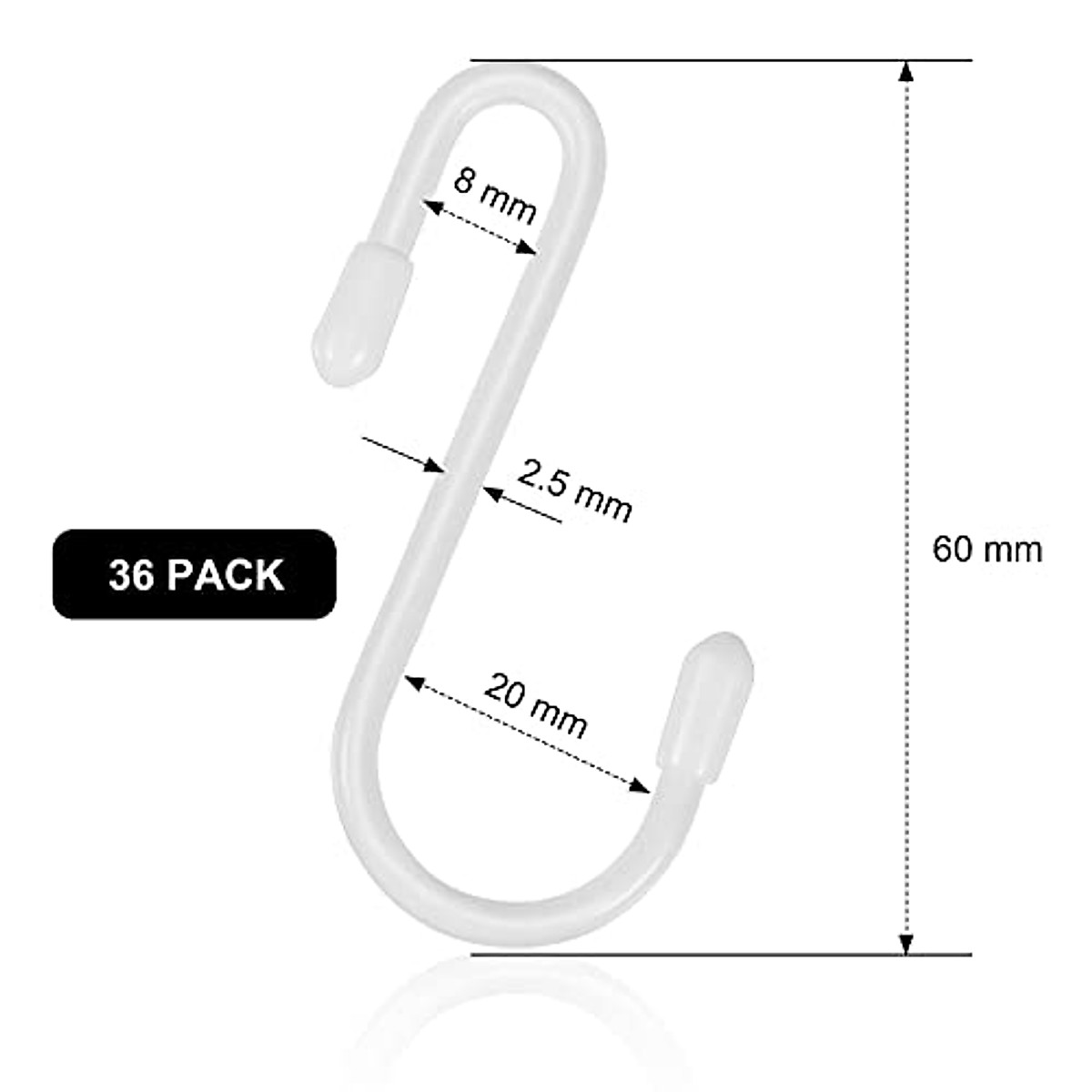 36 Pieces S Shaped Hooks Hanging Small S Hooks Hanger Vinyl Coated Closet S Hooks for Hanging Jeans Coat Towels Plants Jewelry Pot Pan Cups (White,2.4 Inch)