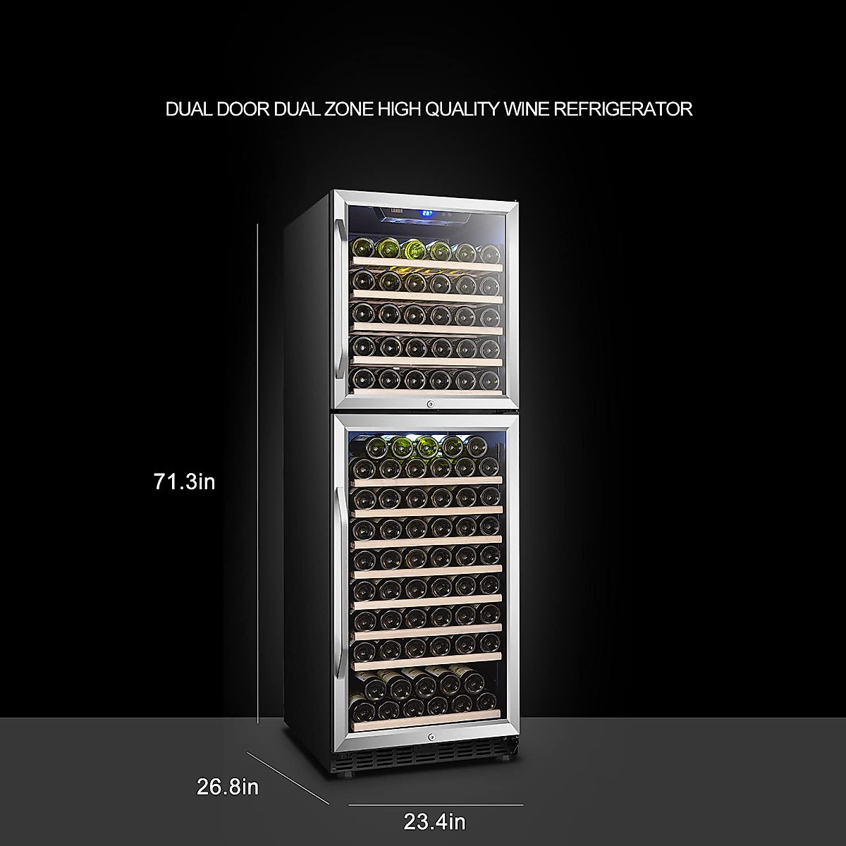 Lanbo Dual Door Dual Zone Built-in Wine Cooler with Front Exhaust, 162 Bottle