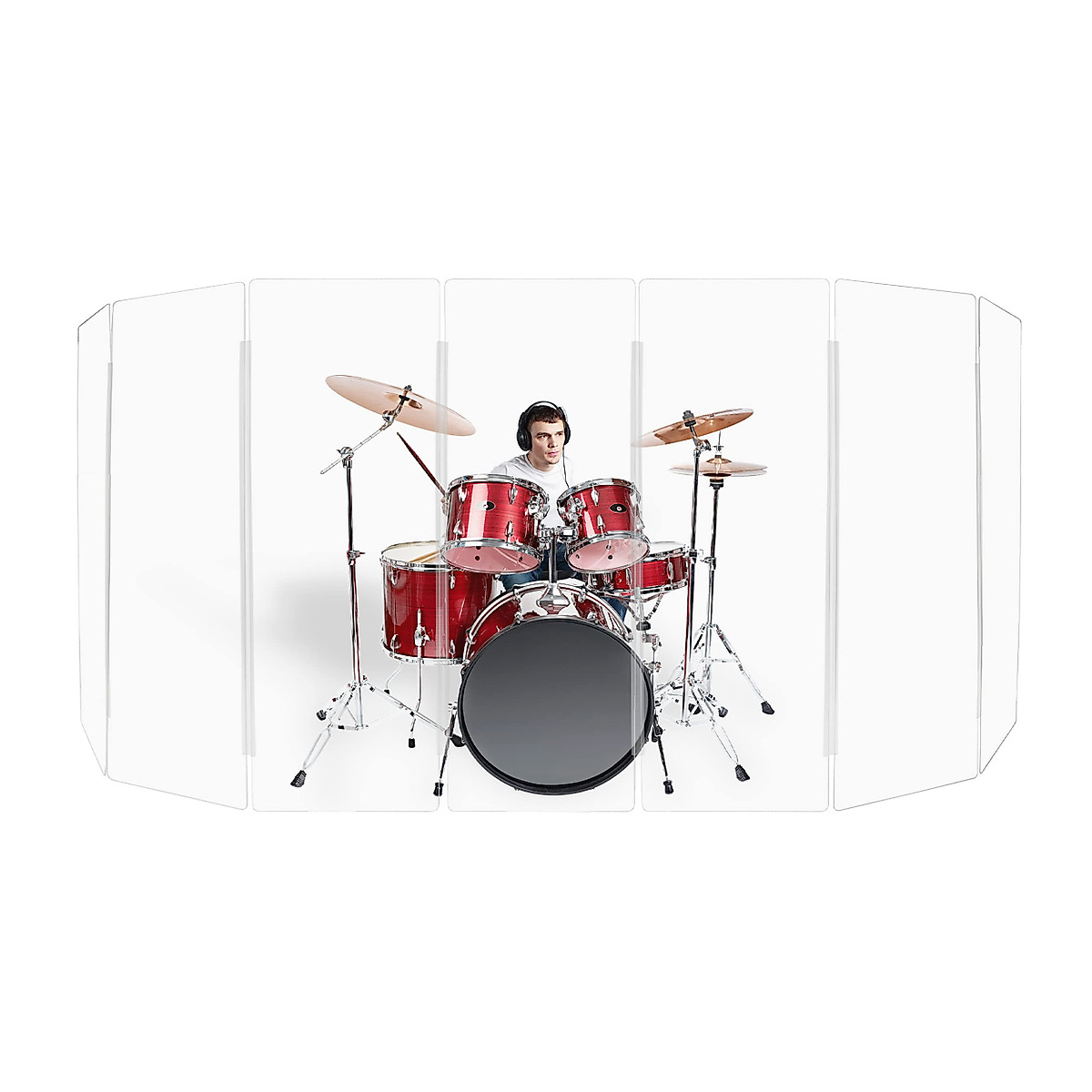 PENNZONI Drum Shield 6ft w/Living Hinges, Comes w/ 7 Drum Panels, & Living Hinges, Premium Clear Acrylic Panels, Drum Screen