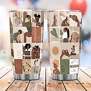 20oz Black Women Tumbler With Lid African American Gifts For Black Women - Self Care For Black Women Positive Affirmations For Black Women Black Girl Magic Stainless Steel Insulated Travel Coffee Cups