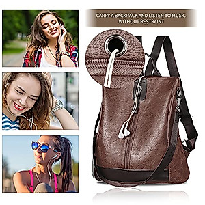 ROOSALANCE Women Backpack Waterproof Anti-theft Lightweight PU Leather Fashion Purse Shoulder Bag Travel Backpack Ladies (Coffee Brown)