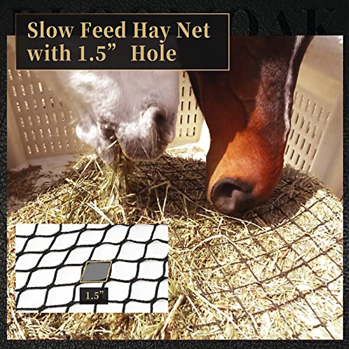 Bloomoak Large Round Bale Hay Net for Horses, 5 * 5 Feet Slow Feed Hay Net Feeder for Livestocks, with 1.5" Hole