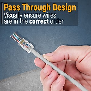 GTZ Cat5e RJ45 Pass Through Connector 100-Pack - EZ Cat 5e Pass Through RJ45 Connectors - Cat 5e Connectors - Ethernet Connector, Ethernet Plug - for Solid or Stranded UTP Network Cable