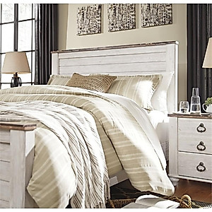 Ashley Furniture Willowton 65" W x 87" D Farmhouse Wood Queen Sized Panel Bed in Whitewash Finish