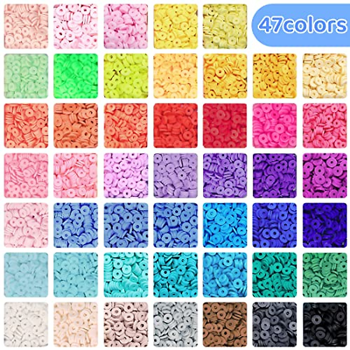 Bundooraking Clay Beads,6000+pcs Multicolor Polymer Clay Beads for Jewelry Making, Heishi Beads, Elastic Strings, Clay Beads for Bracelet Making - Perfect Crafts Beads Set.