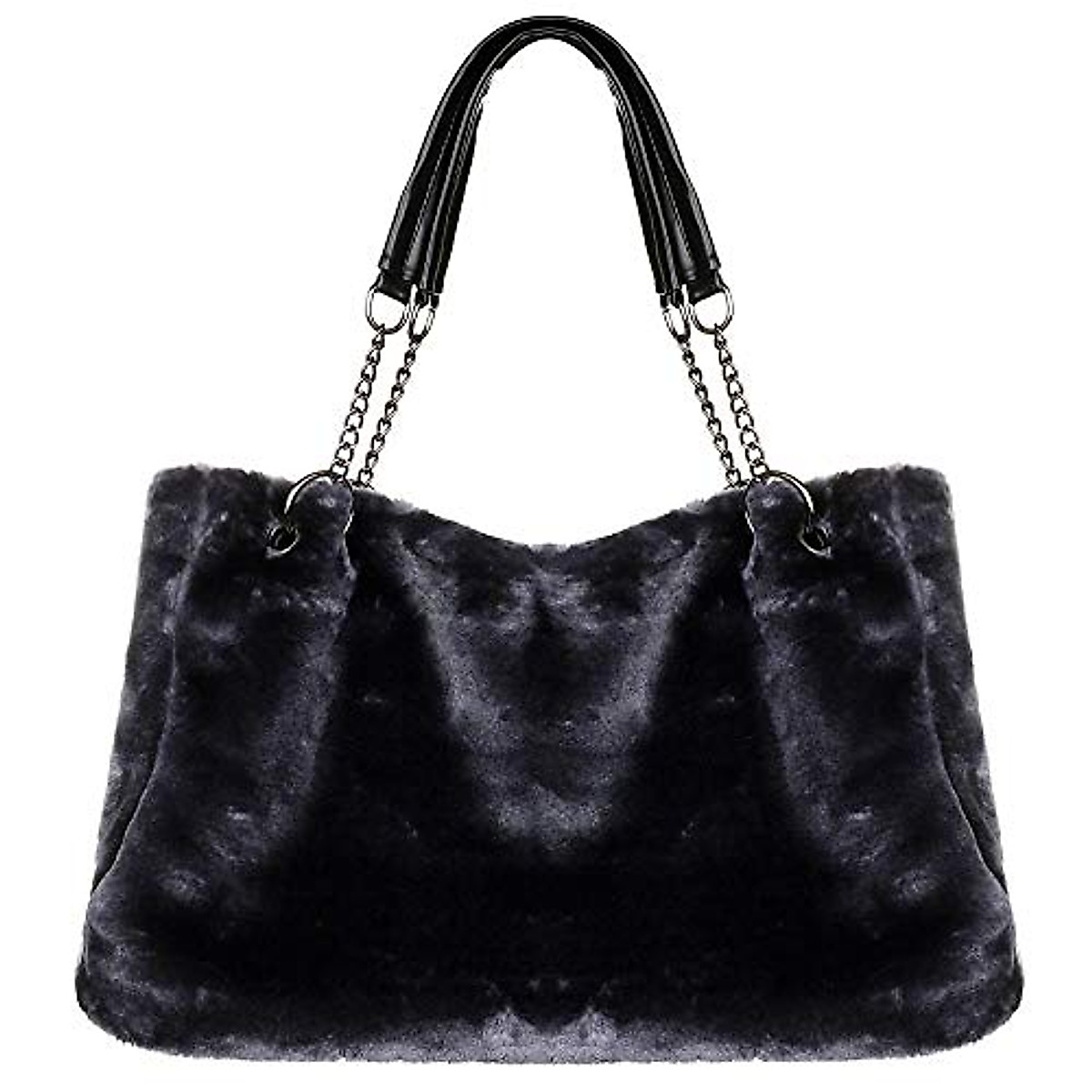 Large Capacity Fuzzy Shoulder Bags For Women Hobo Handbags Fur Handbags Fashion Bags (Grey)