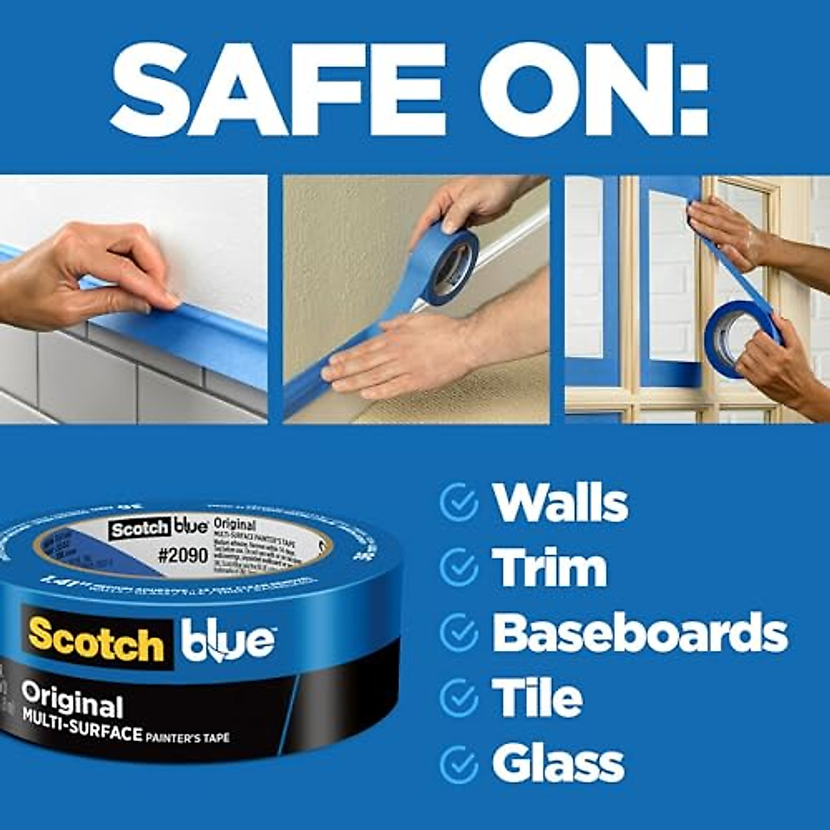 ScotchBlue Original Multi-Surface Painter's Tape, 1.88 Inches x 60 Yards, 2 Rolls, Blue, Paint Tape Protects Surfaces and Removes Easily, Multi-Surface Painting Tape for Indoor and Outdoor Use