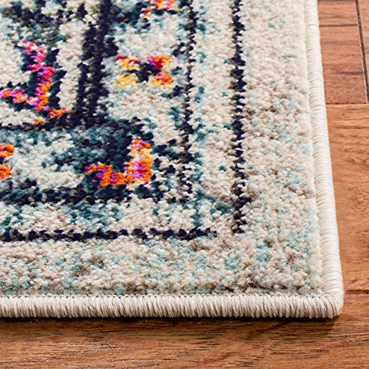 SAFAVIEH Madison Collection 8' x 10' Cream/Blue MAD473B Boho Chic Medallion Distressed Non-Shedding Living Room Bedroom Dining Home Office Area Rug