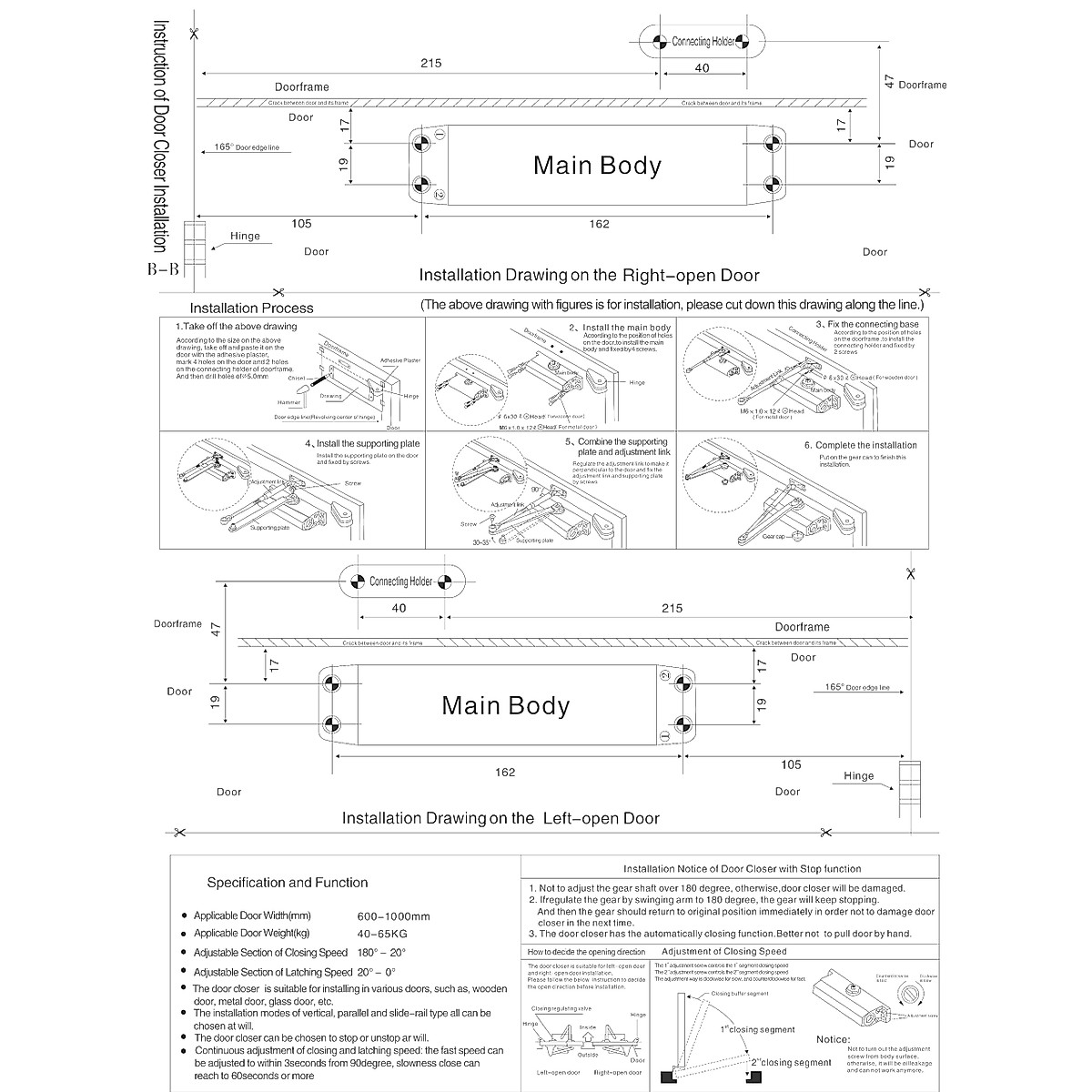 Ougourim Door Closers Commercial Heavy Duty Automatic Door Closer Residential Grade 3 Spring Hydraulic Door Closer Silver Aluminium