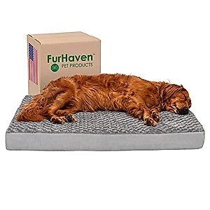 Furhaven XL Orthopedic Dog Bed Ultra Plush Faux Fur & Suede Mattress w/ Removable Washable Cover - Gray, Jumbo (X-Large)