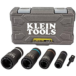 Klein Tools 66050E Metric Socket Set, Impact with 1/2-Inch Drive, 12-Point Deep Sockets, 5-Piece Set, Includes Carrying Case