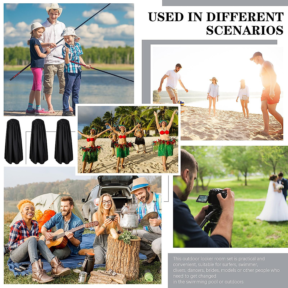 Maitys 3 Pcs Changing Room Privacy Tent Changing Cover Ups 55 Inch Length Instant Camping Privacy Shelters Lightproof Portable Dressing Room for Summer Camping Swimming Changing