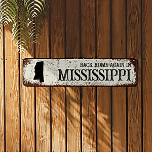 Bomehhjuli Back Home Again in Mississippi Tin Sign Mississippi State Metal Tin Sign Us State Aluminum Sign State Love Retro Chic Plaque Sign Decor for Country Home Kitchen Restaurant 24x6in