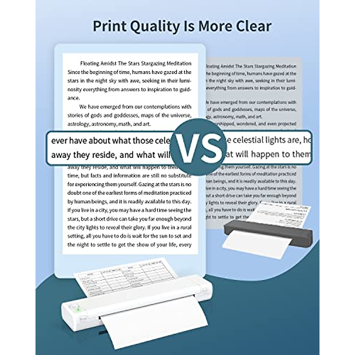 Odaro White M08F Letter Portable Printer for Travel with 200 Sheets Continual Thermal Paper 8.5" X 11" Letter Size