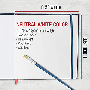 U.S. Art Supply 8.5" x 8.5" Watercolor Book, 2 Pack, 76 Sheets, 110 lb (230 GSM) - Linen-Bound Hardcover Artists Paper Pads - Acid-Free, Cold-Pressed, Brush Painting & Drawing Sketchbook Mixed Media