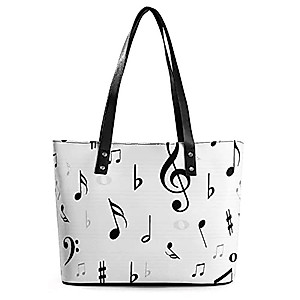 Womens Handbag Music Notes Pattern Leather Tote Bag Top Handle Satchel Bags For Lady