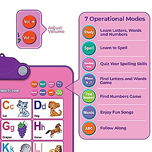 Just Smarty Alphabet Toddler Girl Toys with Interactive Light | ABCs &123s Learning Poster | Barbie Pink Educational Toys for 3 Year Old Girls | Best Gifts for 4 Year Old Girl | 3 Year Old Girl Toys