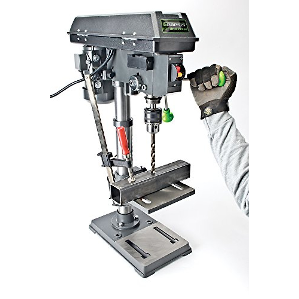 Genesis GDP1005A 10" 5-Speed 4.1 Amp Drill Press with 5/8" Chuck, Integrated LED Work Light, and Table that Rotates 360° and Tilts 0-45°